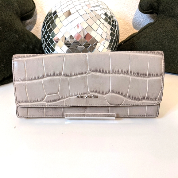 Coach | Bags | Coach Slim Croc Embossed Gray Wallet | Poshmark